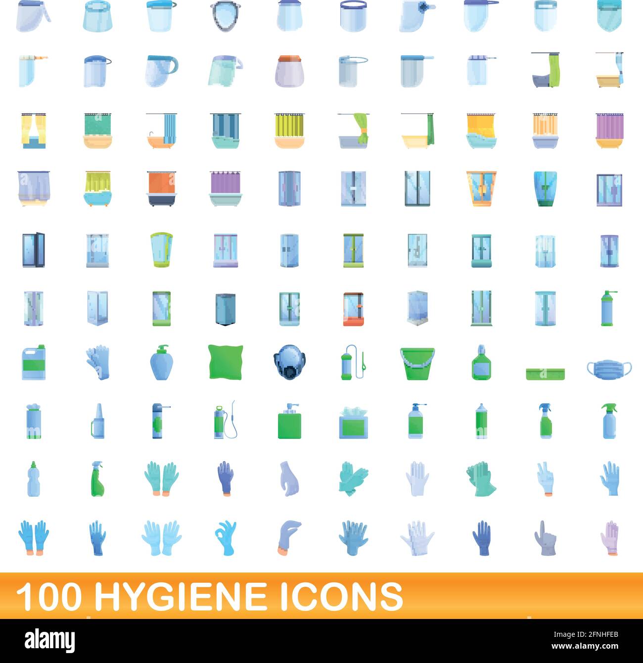 100 hygiene icons set. Cartoon illustration of 100 hygiene icons vector ...