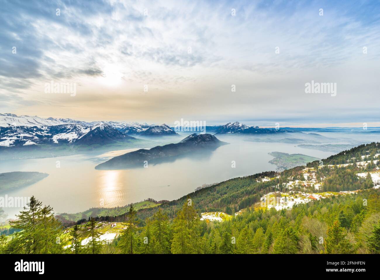 Air view from Mount Rigi. Switzerland. Magnifekent landscape. Below ...
