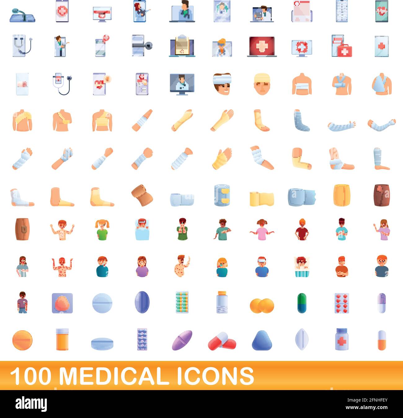 100 medical icons set. Cartoon illustration of 100 medical icons vector ...