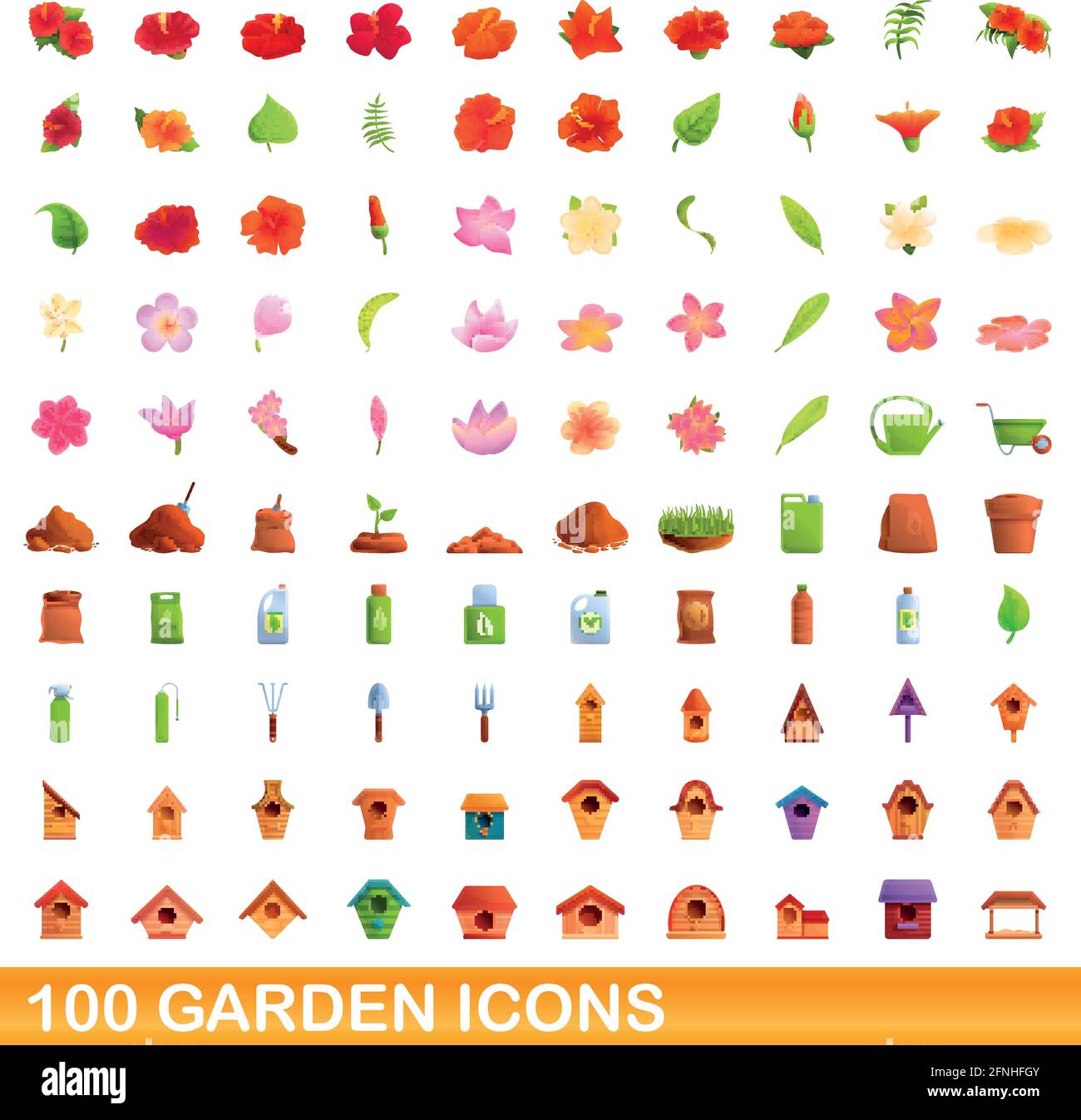 100 garden icons set. Cartoon illustration of 100 garden icons vector ...