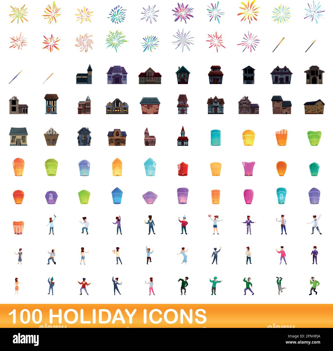 100 holiday icons set. Cartoon illustration of 100 holiday icons vector ...