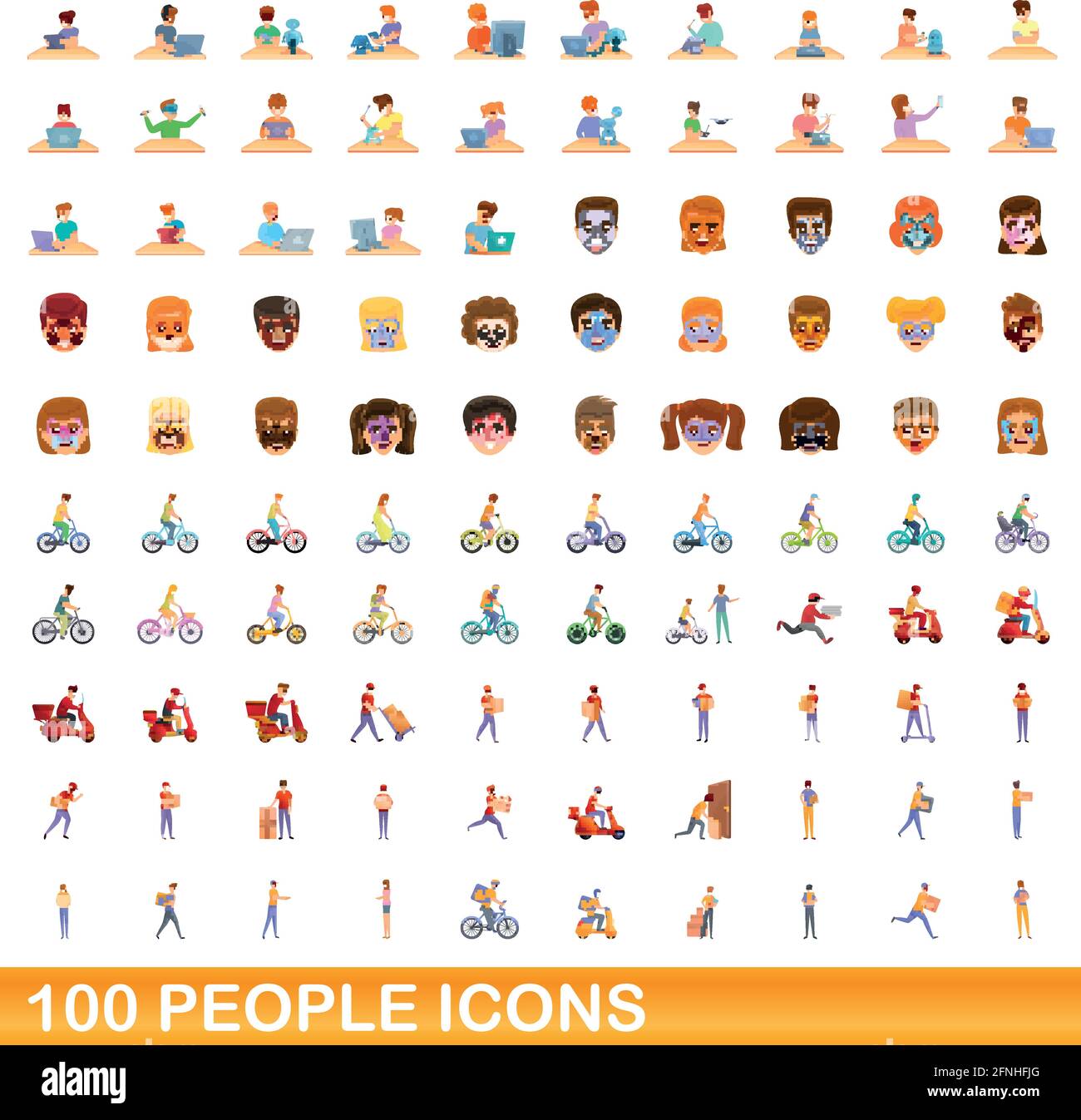 100 people icons set. Cartoon illustration of 100 people icons vector ...