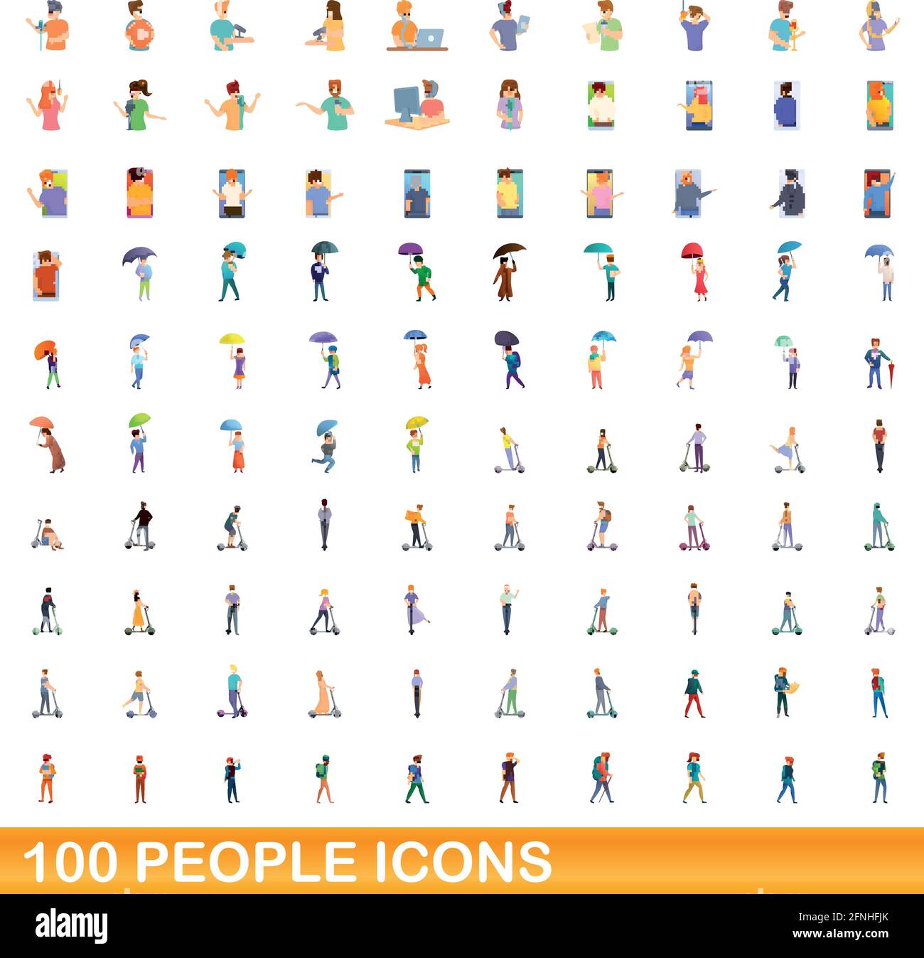 100 people icons set. Cartoon illustration of 100 people icons vector ...