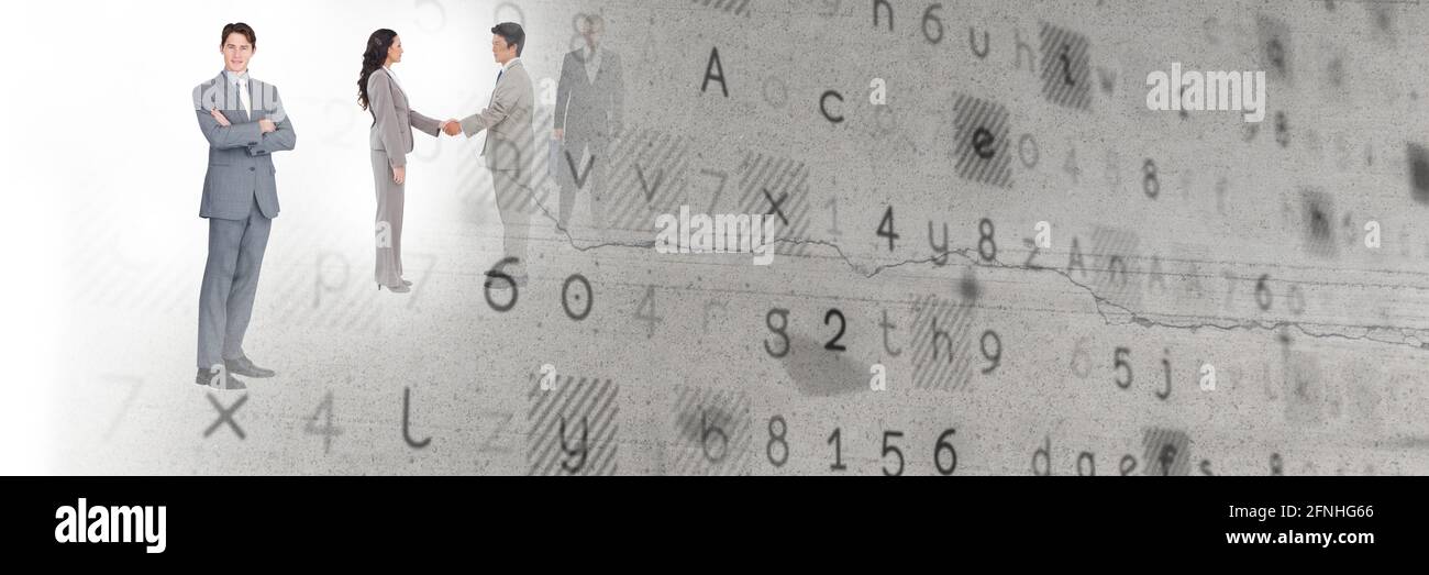 Composition of letters processing over businessman handshake in ...