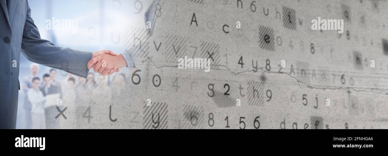Composition of letters processing over businessman handshake in ...