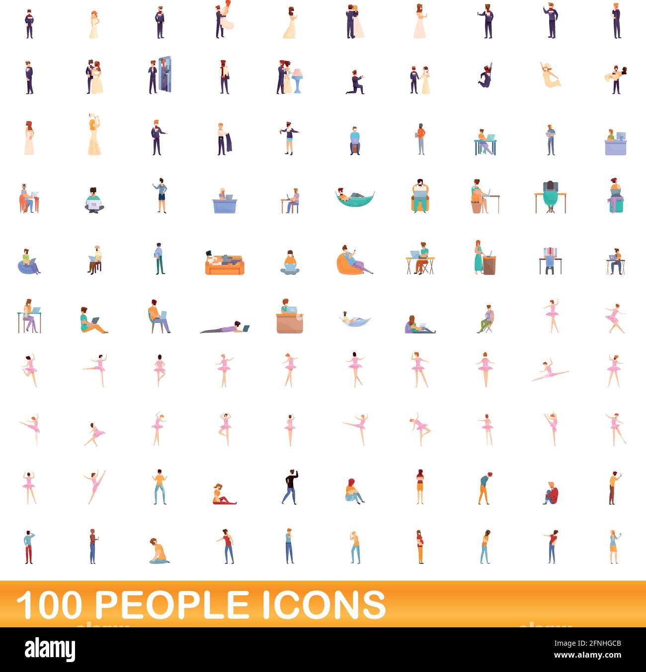 100 people icons set. Cartoon illustration of 100 people icons vector ...