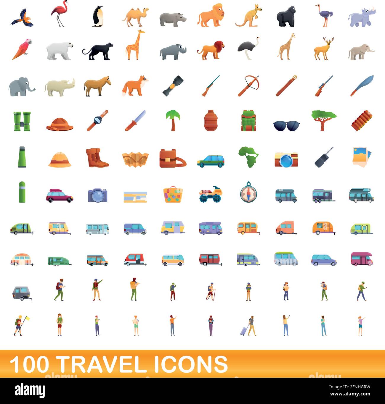 100 travel icons set. Cartoon illustration of 100 travel icons vector ...