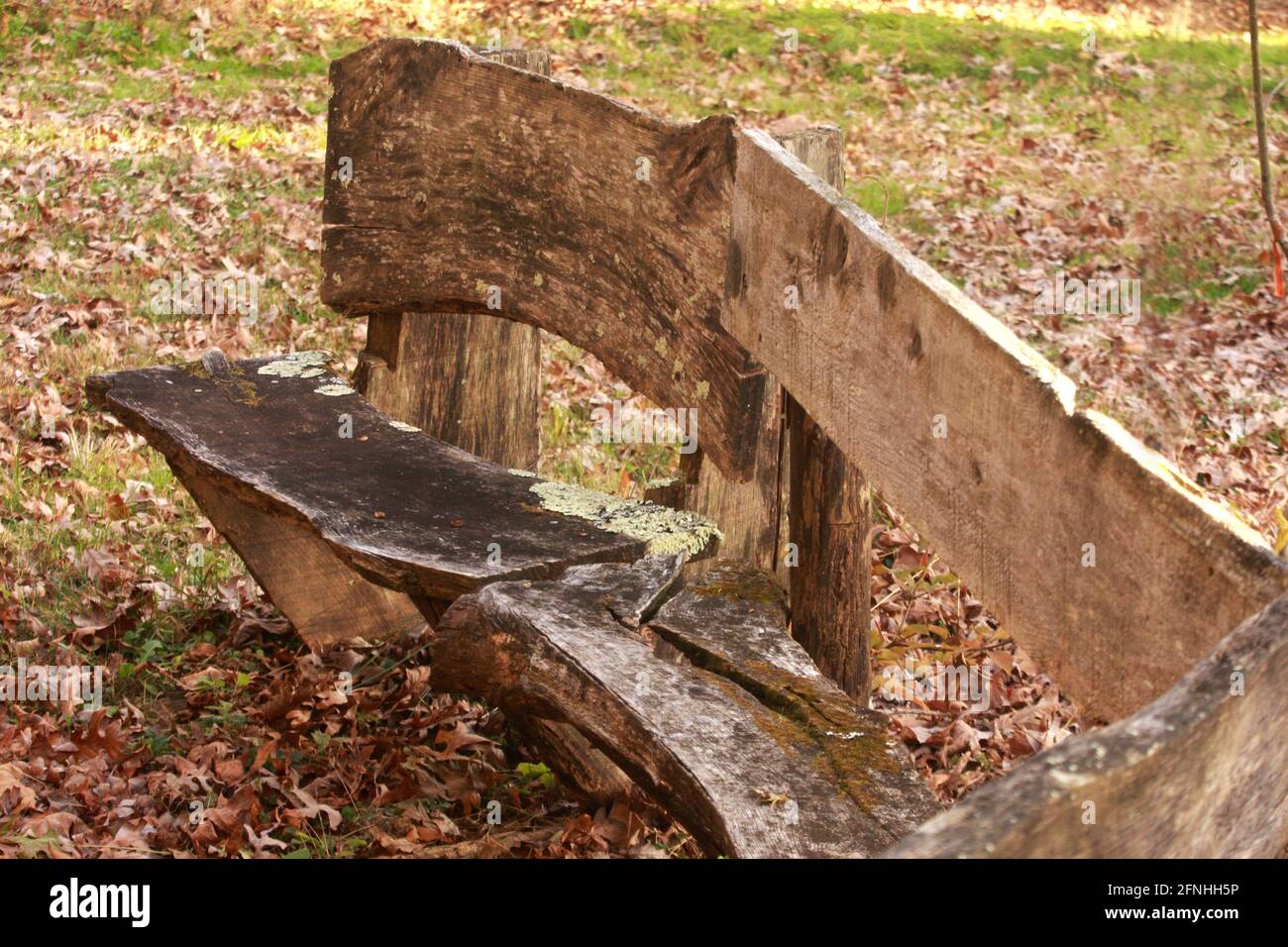 Simple wooden bench along a hiking trail in Virginia, U.S.A Stock Photo ...