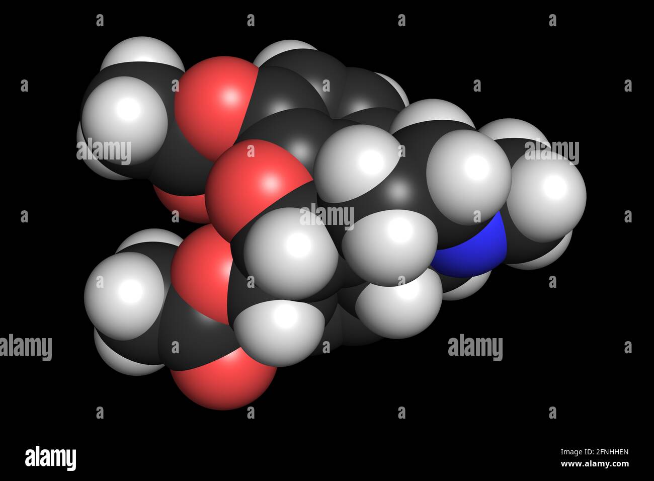 Heroin diacetylmorphine opioid drug molecule 3D render chemical ...