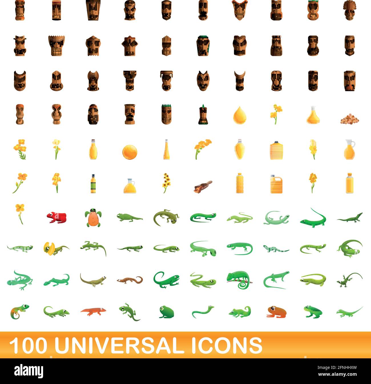 100 universal icons set. Cartoon illustration of 100 universal icons ...