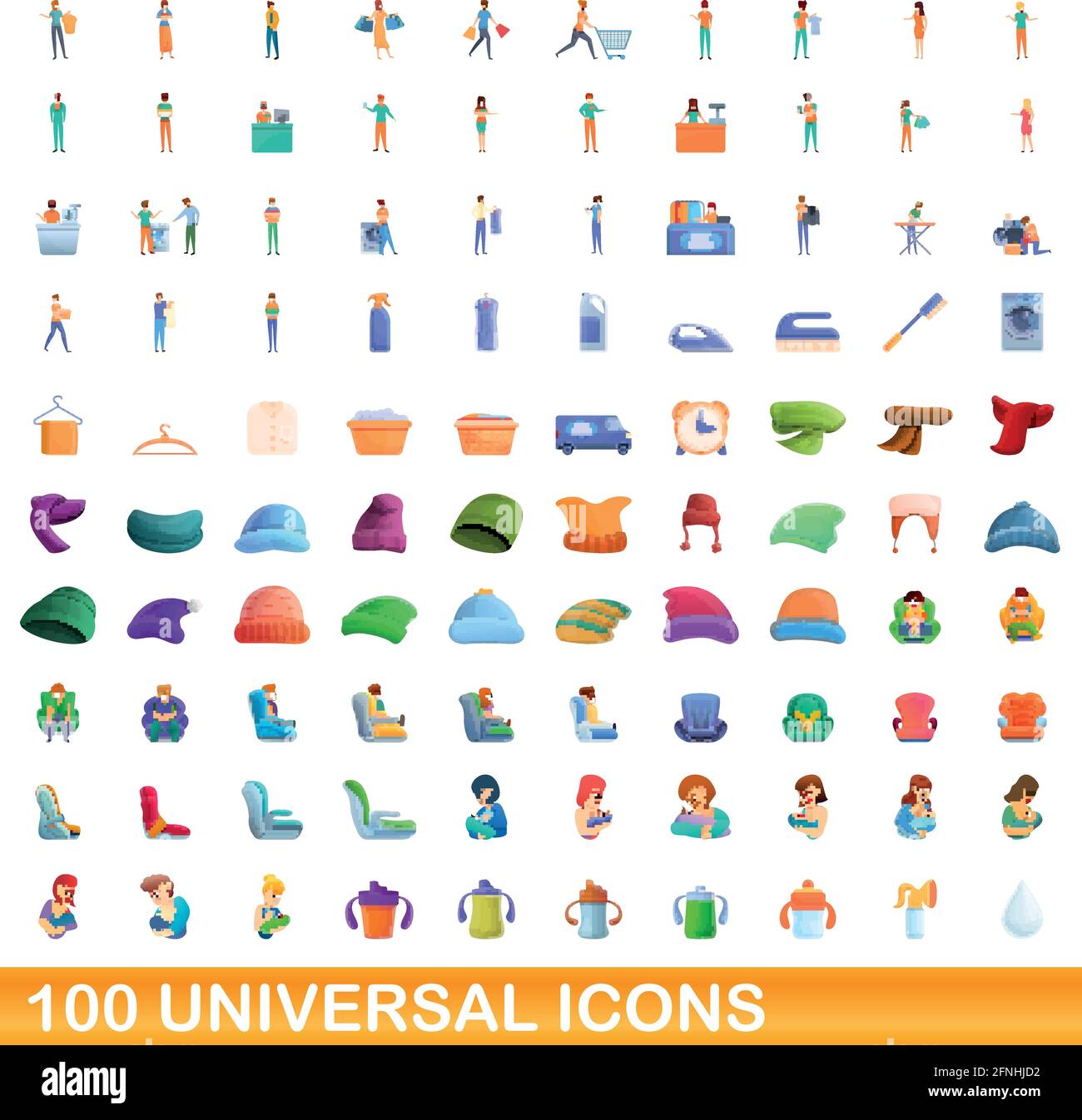 100 universal icons set. Cartoon illustration of 100 universal icons ...