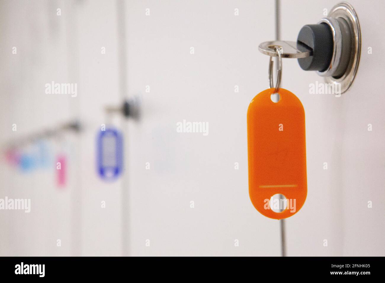 London, UK, 17 May 2021: At the Design Museum visitors can use lockers ...