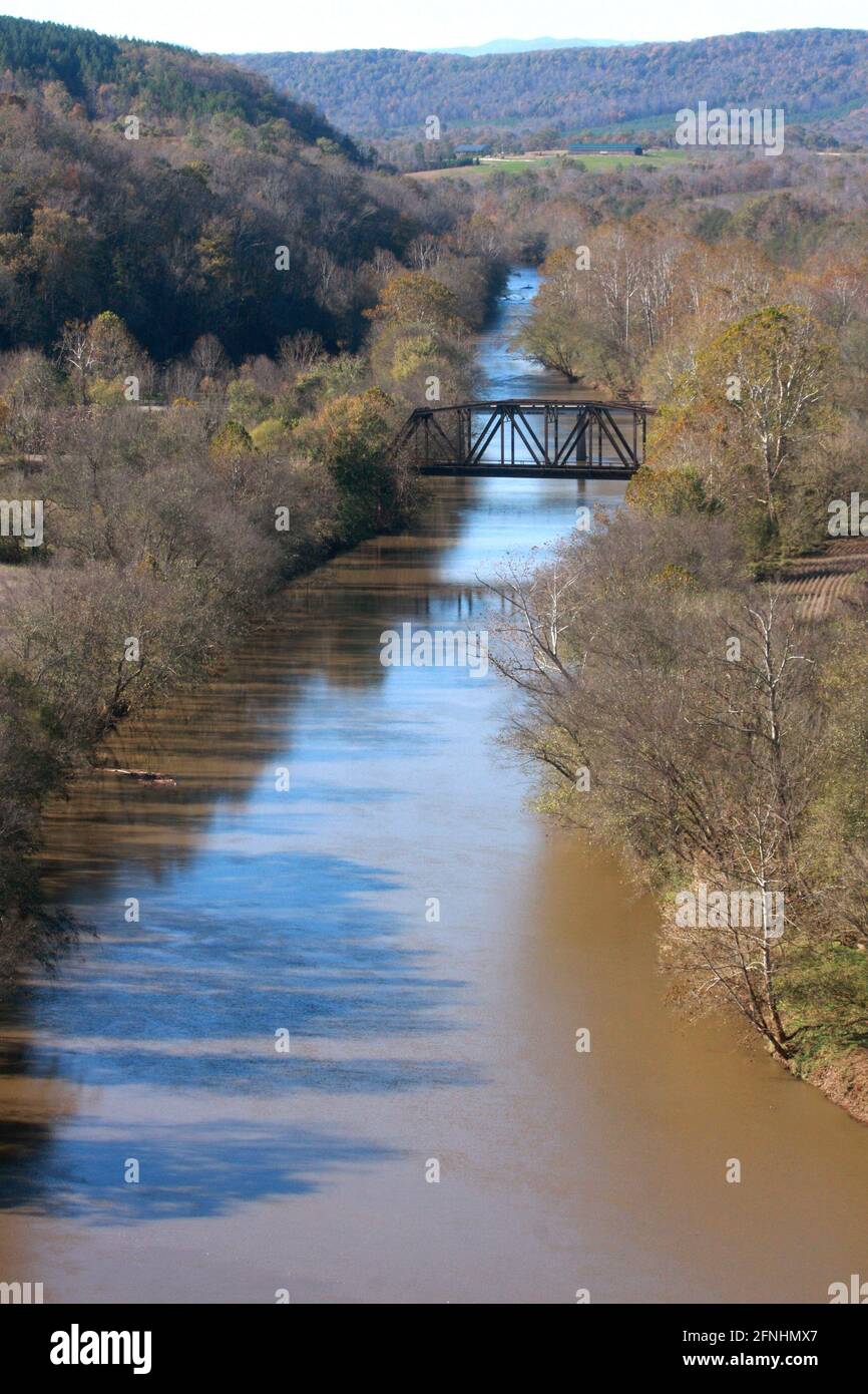 Autumn landscape in Nelson County, Virginia, USA. Tye River just west ...