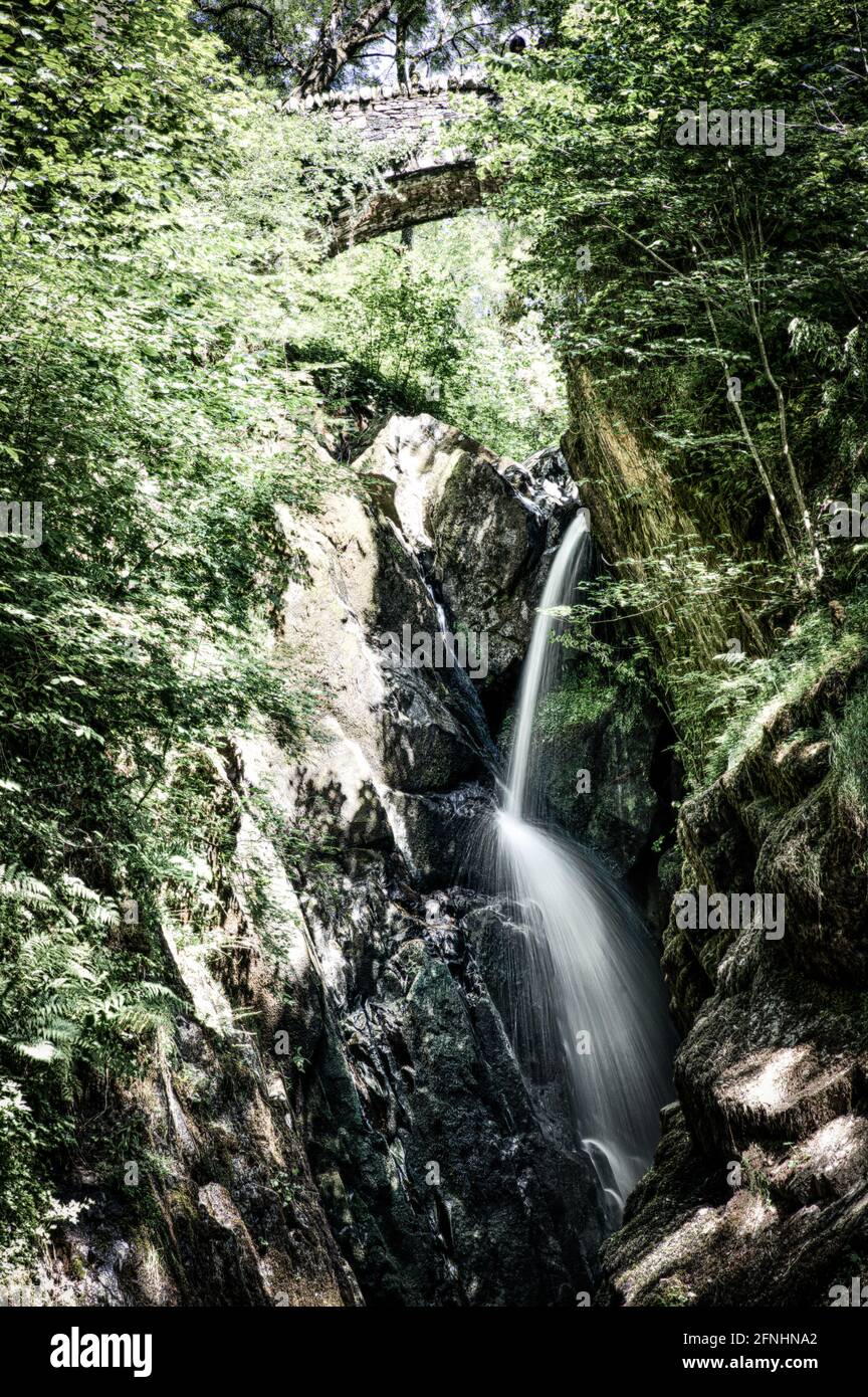 The Aira Force waterfall in Matterdale in the Lake District. July 2018 ...
