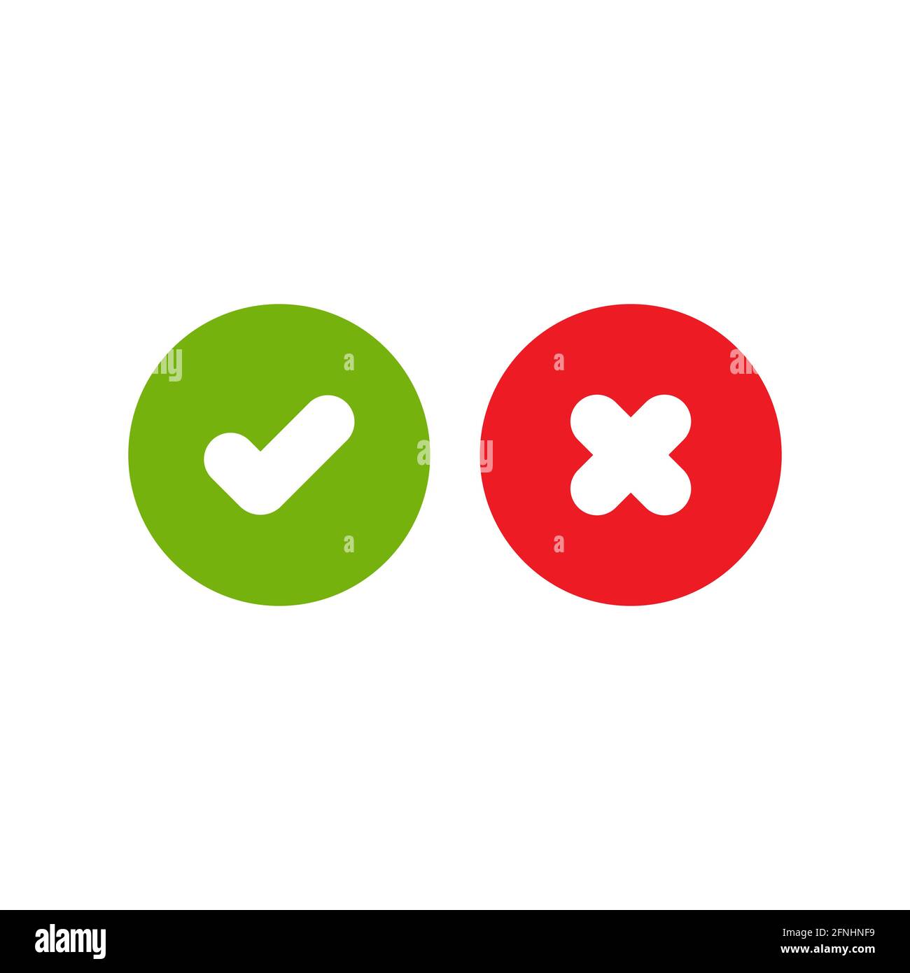 Set of check mark icons. green rounded tick in circle and red cross in ...