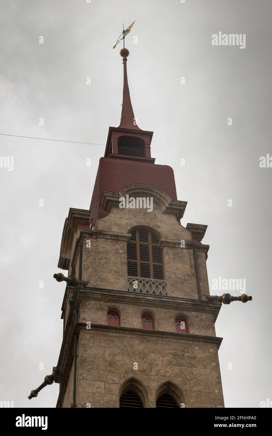 Towers of the holy church on a rainy day in the city of Winterthur in ...