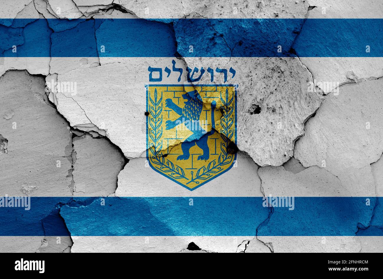 flag of Jerusalem, Israel painted on cracked wall Stock Photo - Alamy