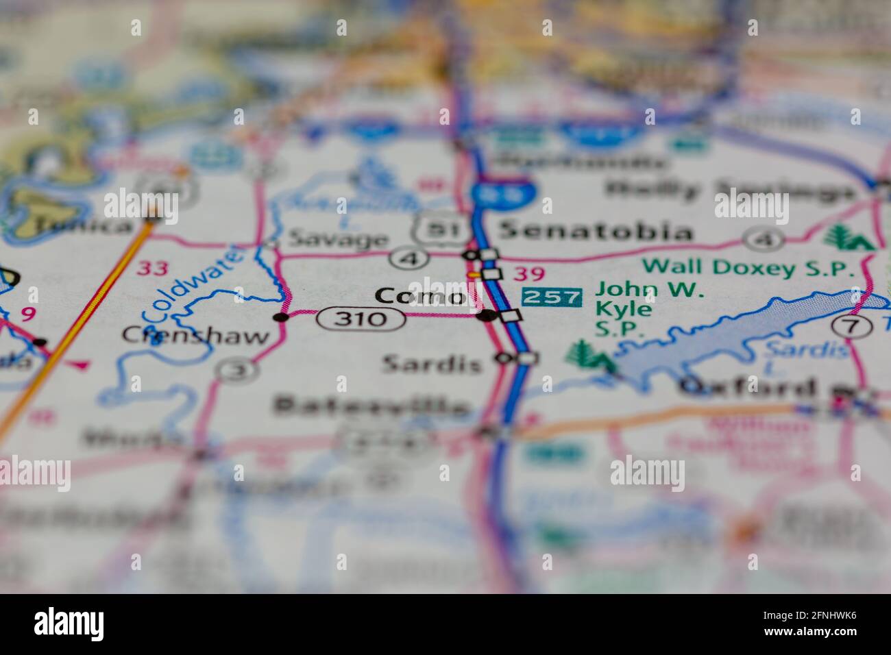 Como Mississippi USA shown on a Geography map or road map Stock Photo ...