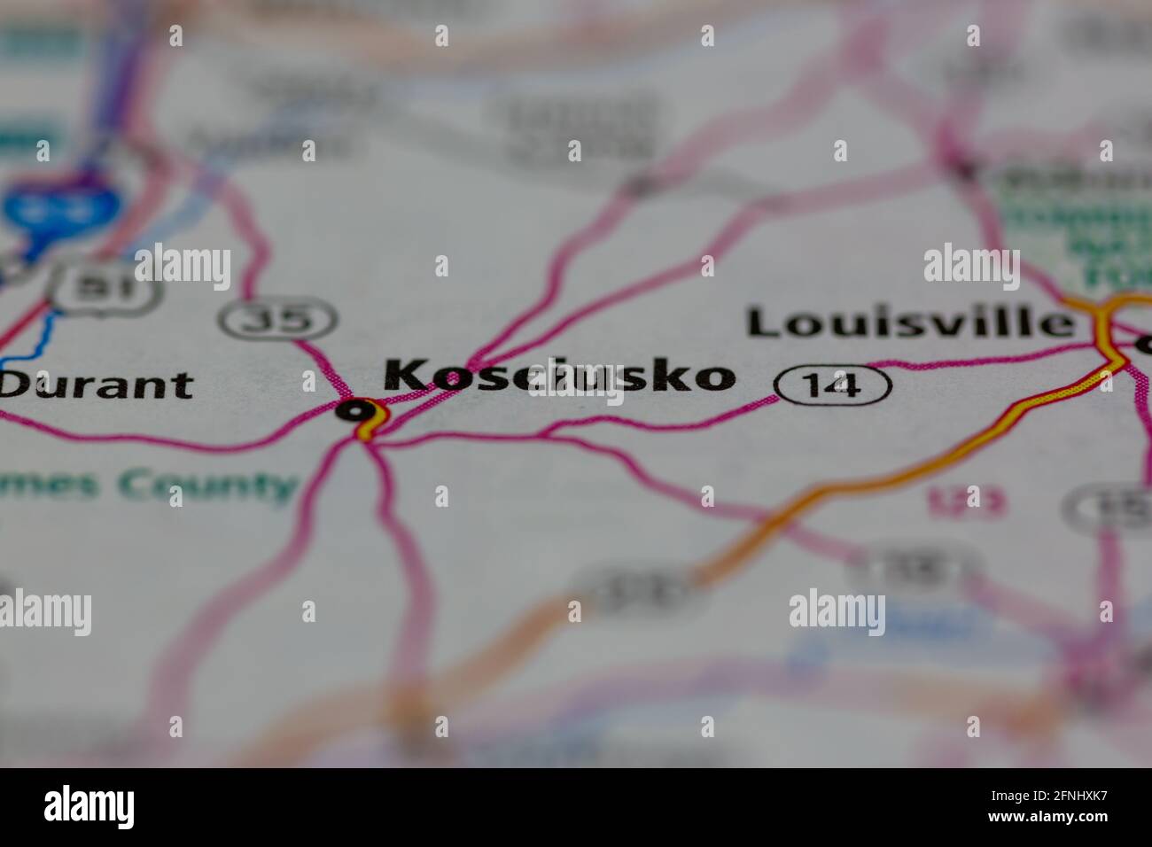 Kosciusko Mississippi USA shown on a Geography map or road map Stock ...