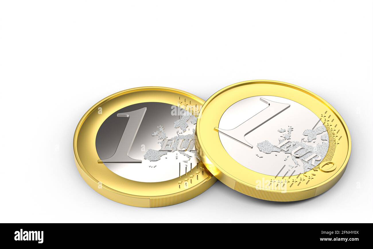 one euro coins on a white background. money concept. 3d render Stock ...