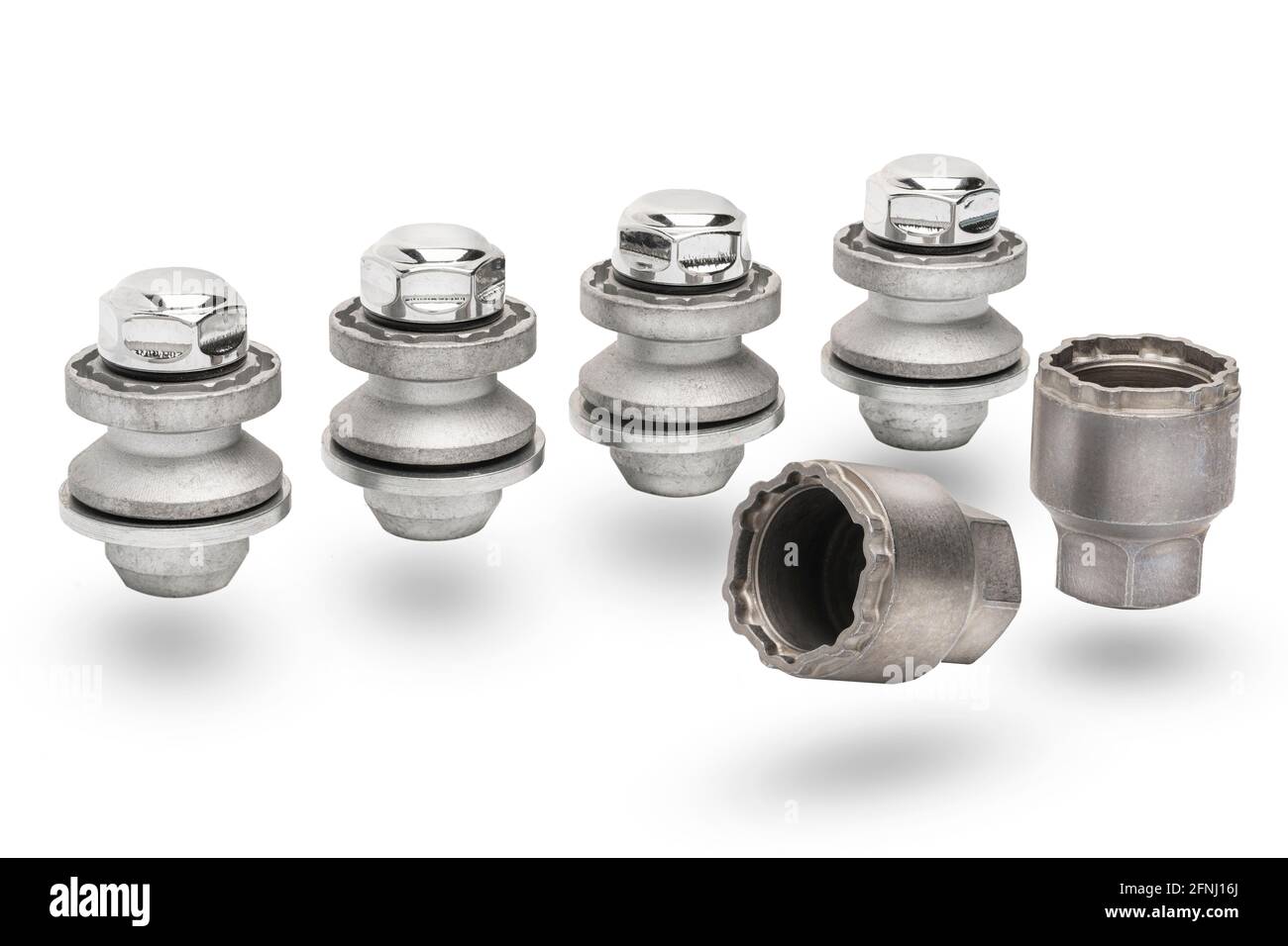 nuts of a secret for wheels close-up. Protect car wheels from vandals ...