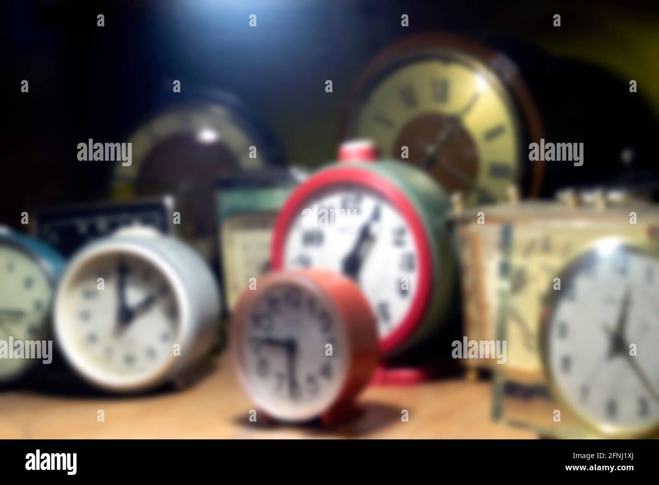 blurred background soft focus, retro alarm clocks and clocks Stock ...
