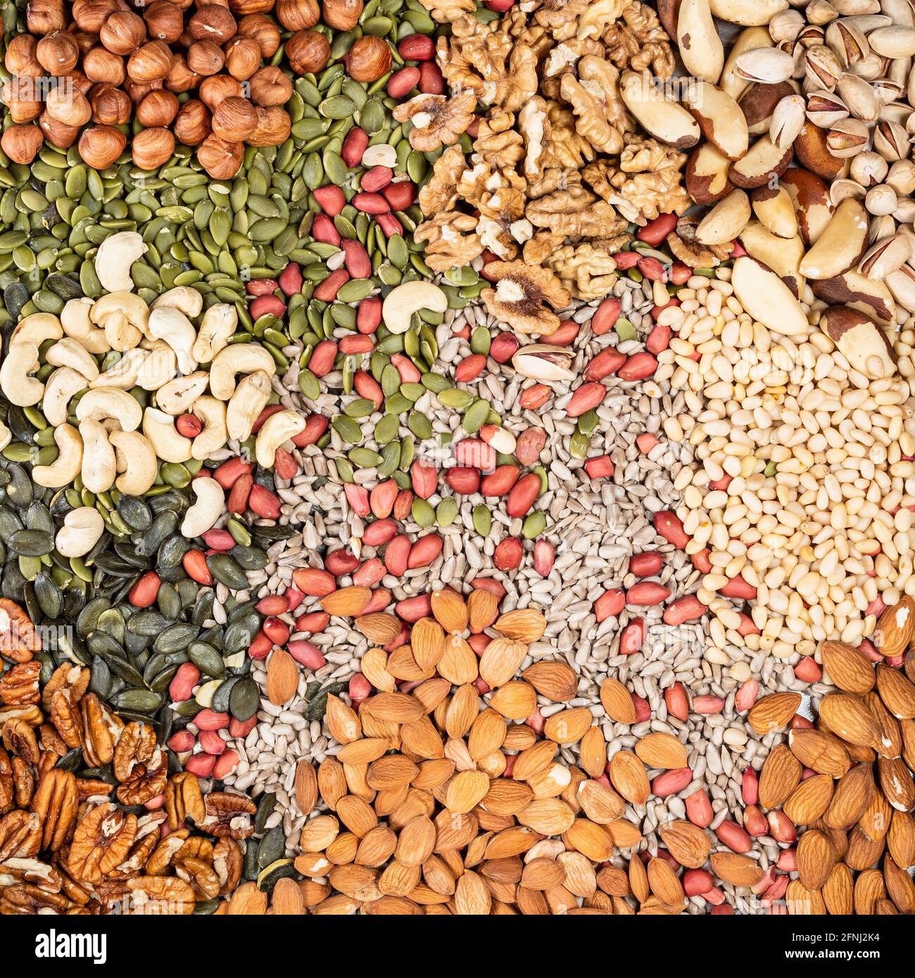 square food background - various shelled nuts and seeds Stock Photo - Alamy