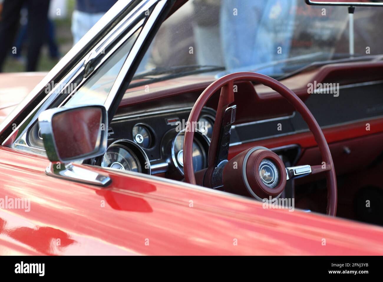 It is interior of retro red car Stock Photo - Alamy