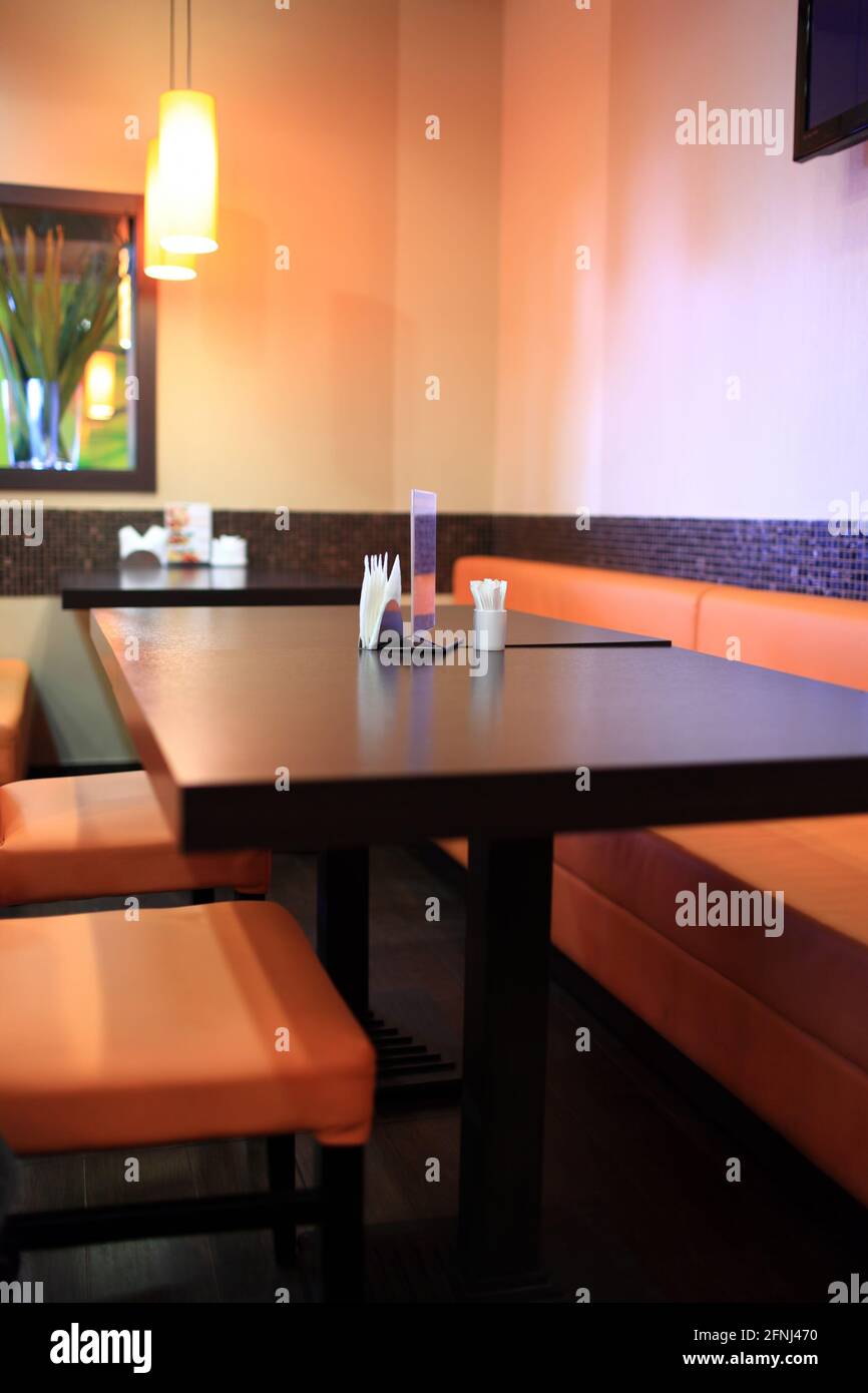 Yellow red interior cafeteria hi-res stock photography and images - Alamy