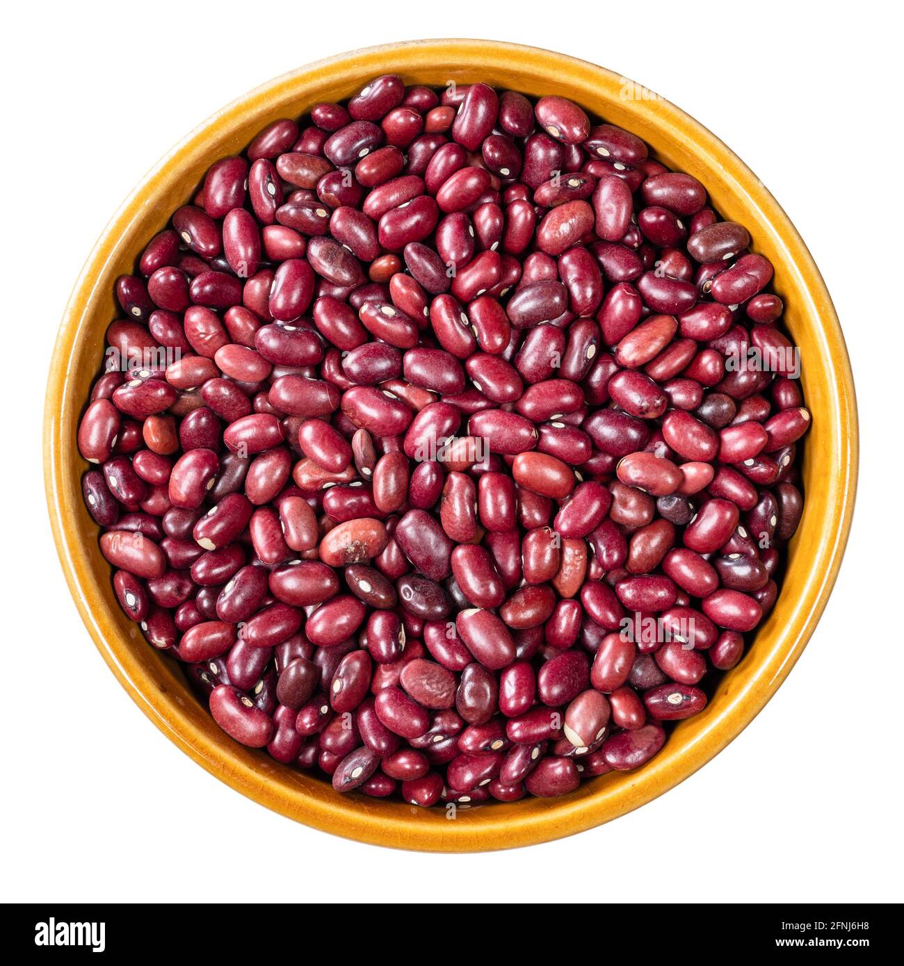 top view of mexican red beans in round bowl cutout on white background ...