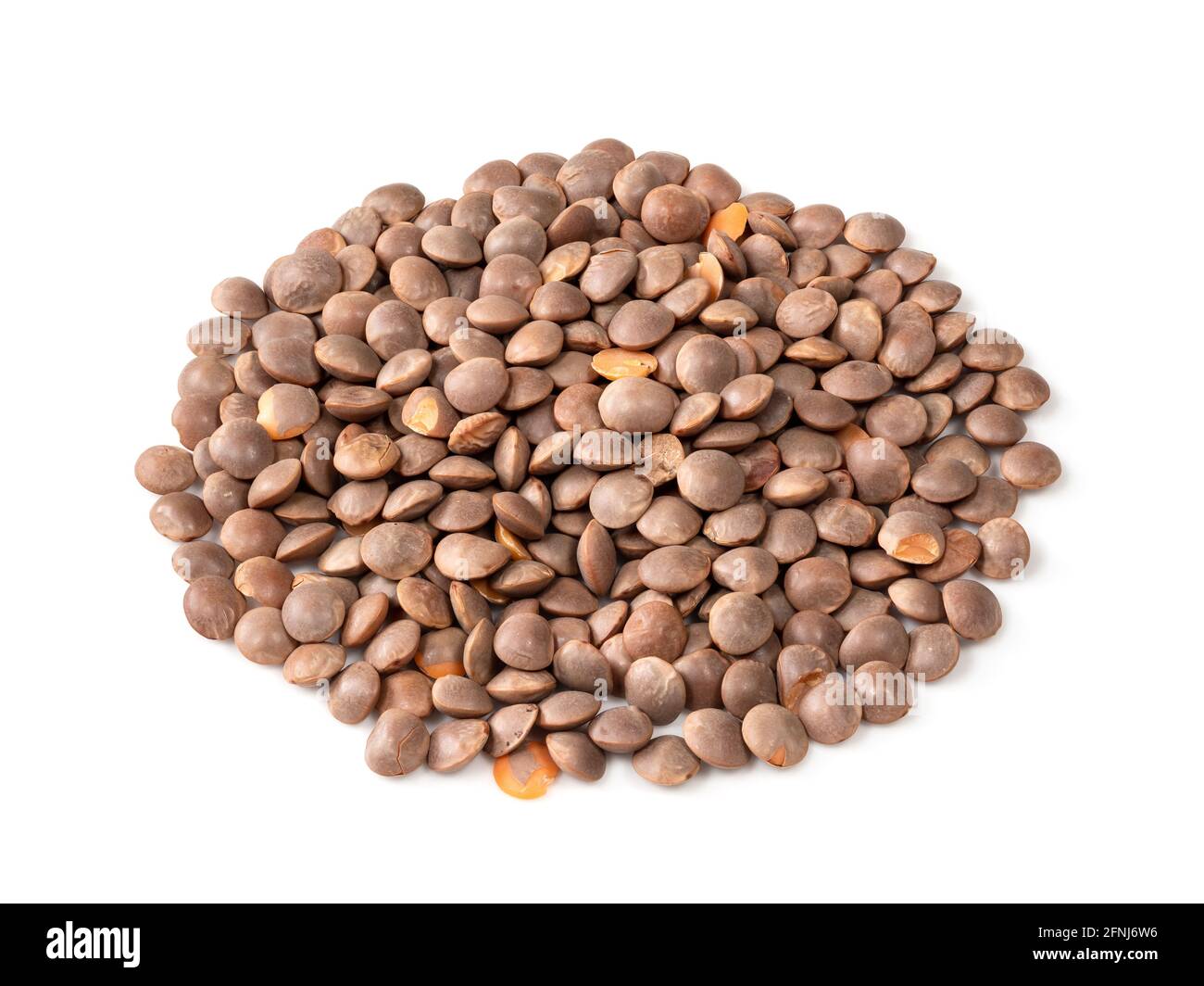 pile of brown unhulled red lentils closeup on white background Stock ...