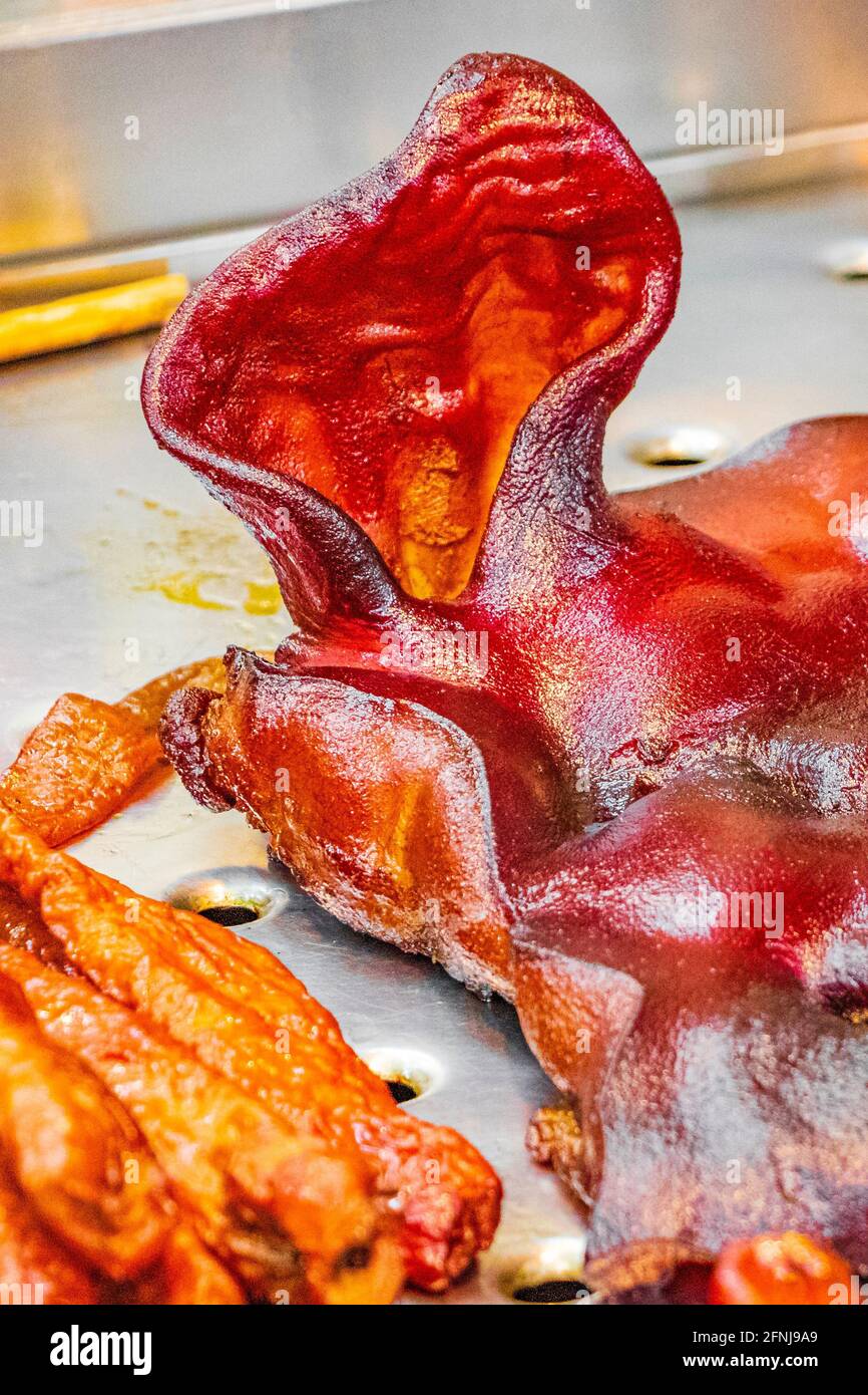 Horror pork pig face Thai food and Chinese cuisine in street food old ...