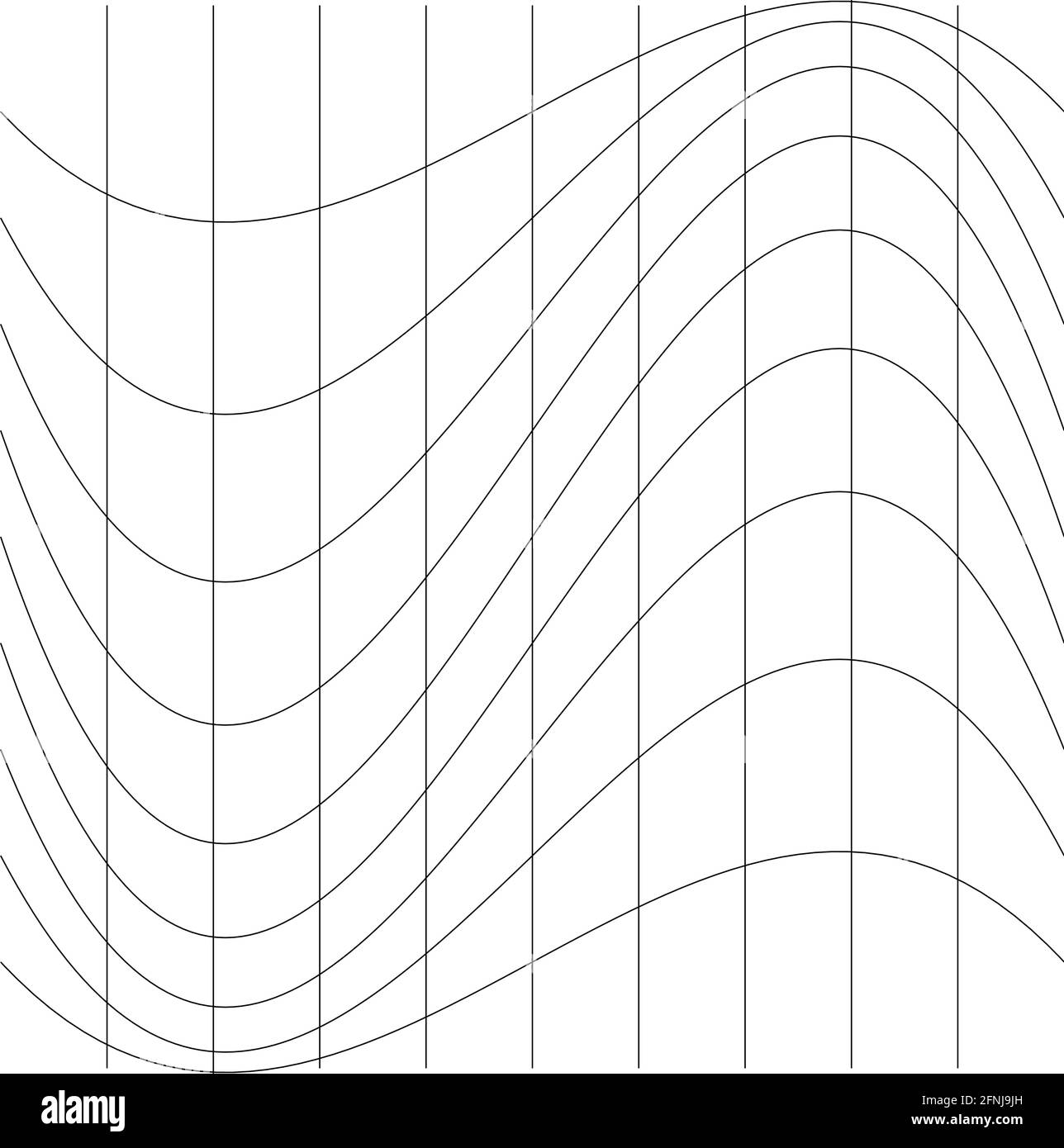 Grid, mesh, lattice, grating with distort, deform effect. Distortion, deformation array of lines ...