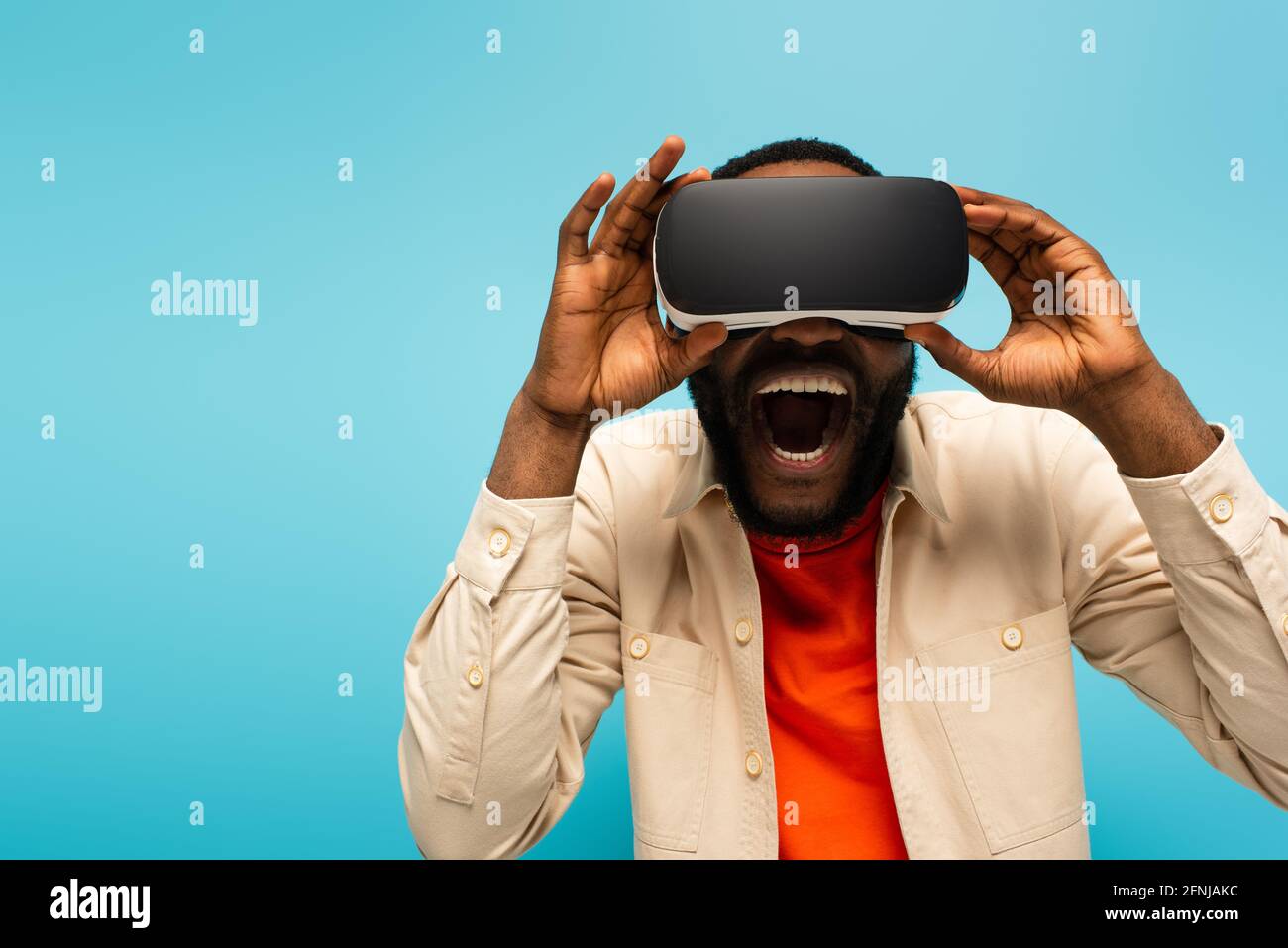 Excited man adjusting vr hi-res stock photography and images - Alamy
