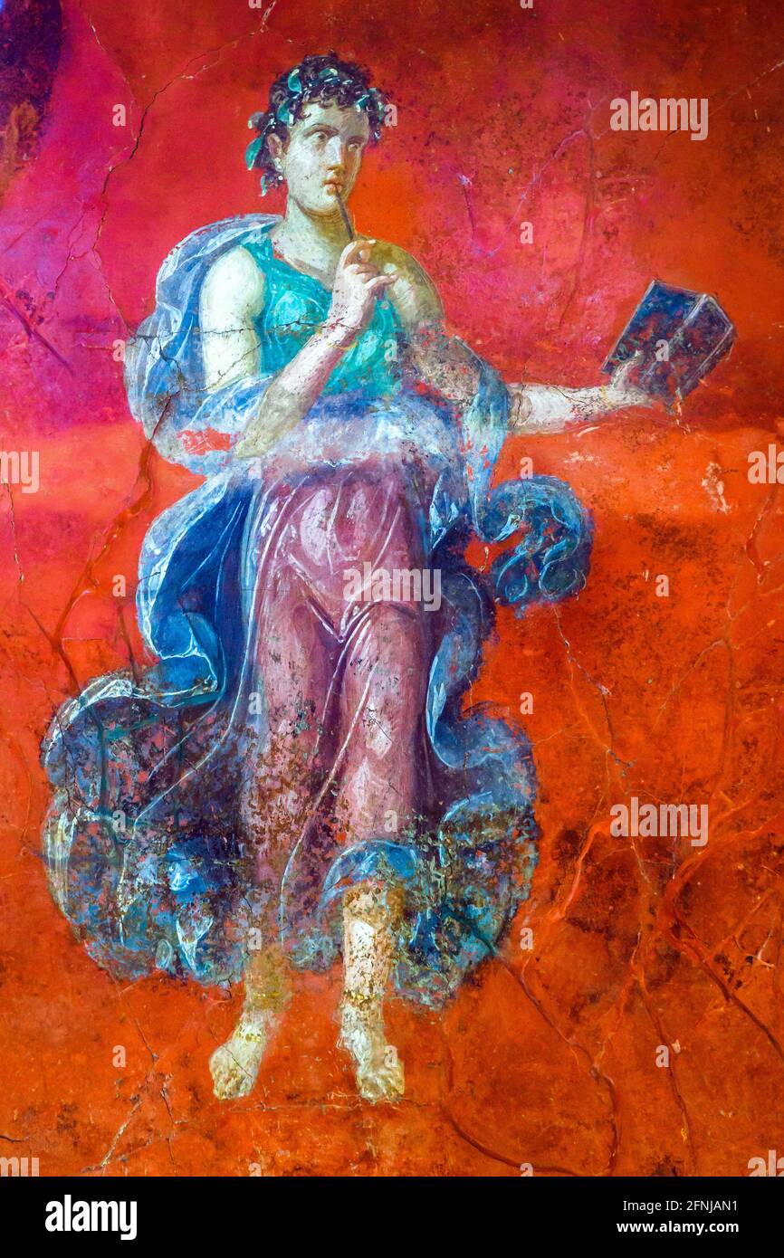 Detail of the frescoes of Moregine, found in the Roman villa called ...