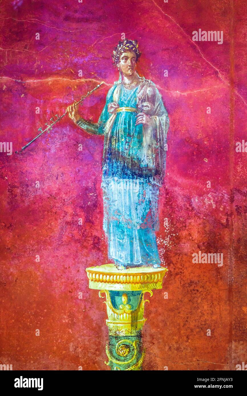 Detail of the frescoes of Moregine, found in the Roman villa called ...