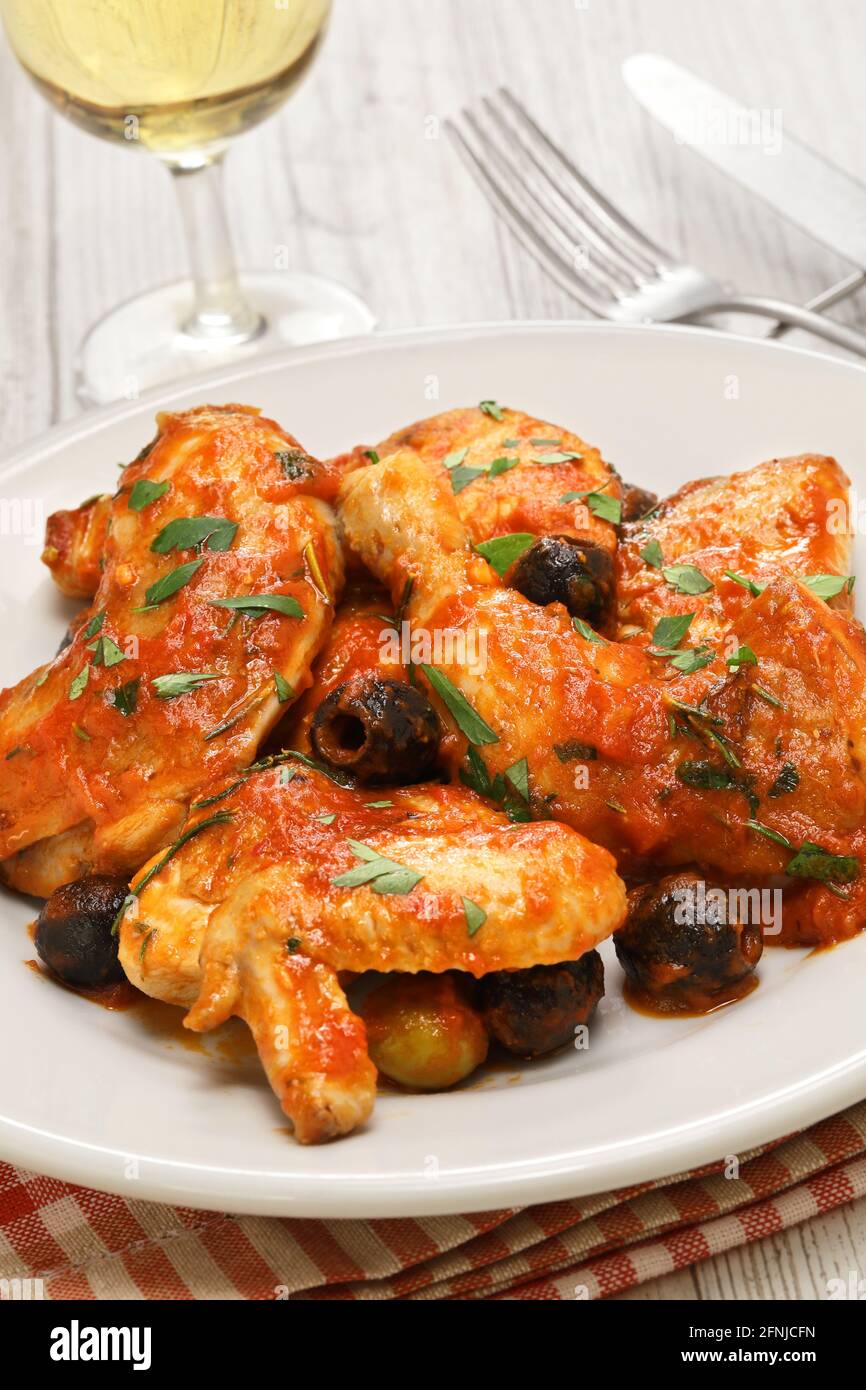 pollo alla cacciatora, Italian hunter style braised chicken dish Stock ...