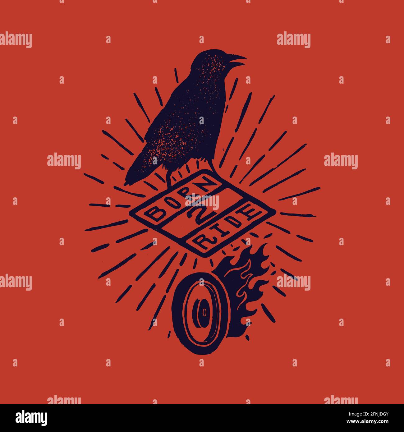 born 2 ride - born to ride biker print with crow and fire wheel Stock ...