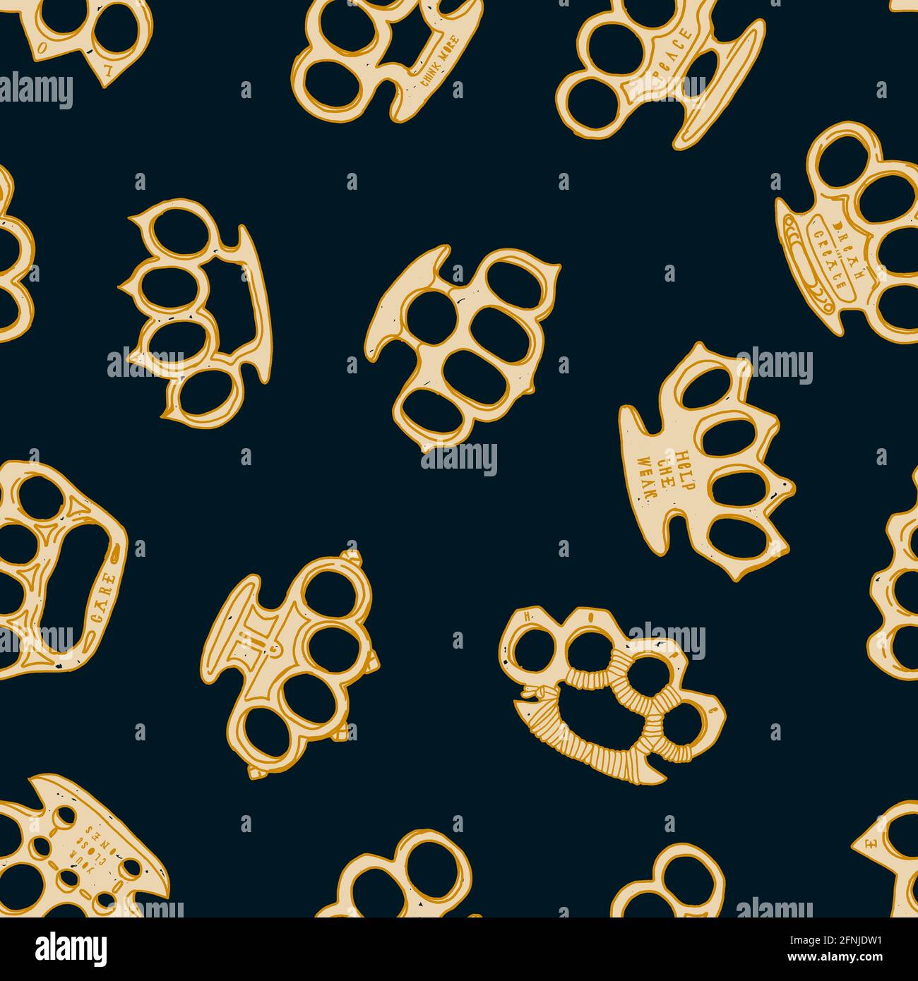 White brass knuckles on dark blue background - vintage seamless pattern ...
