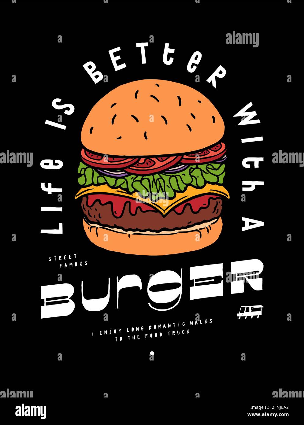 Life is better with a burger. Hamburger vintage t-shirt print vector ...