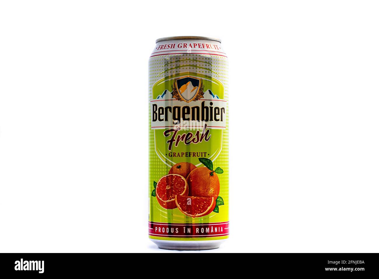 Can of Bergenbier Fresh beer isolated on white. Illustrative editorial ...