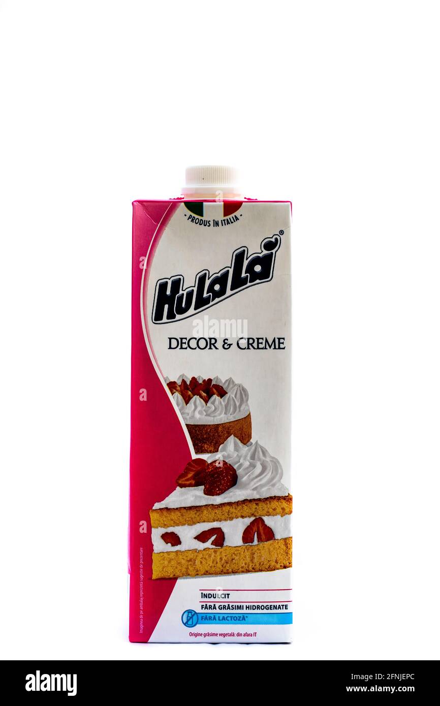 Liquid cream isolated on white. Hulala whipped cream isolated. Italian ...