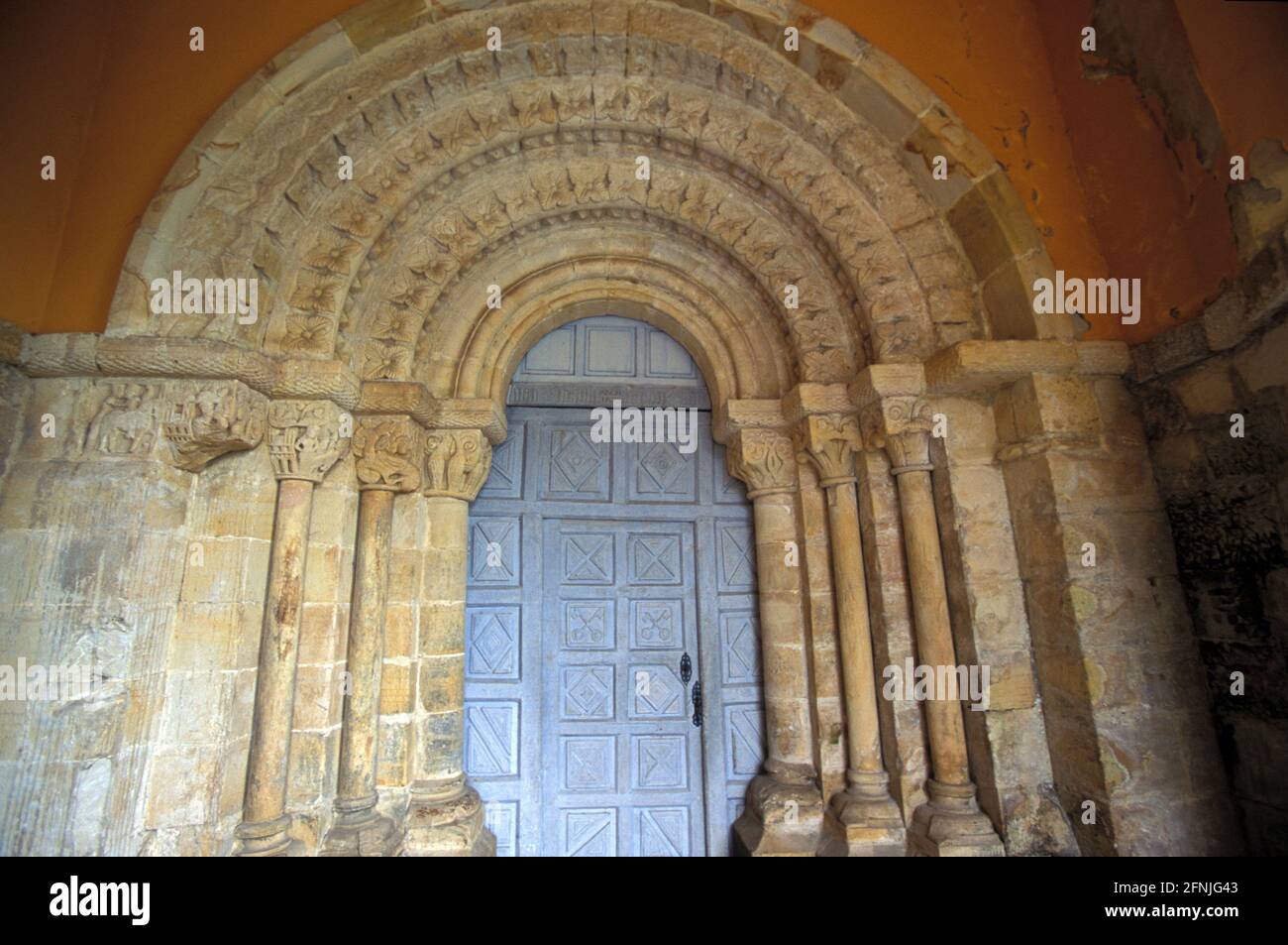 Archivolt door in Romanesque monastery of Monastery of San Pedro de ...