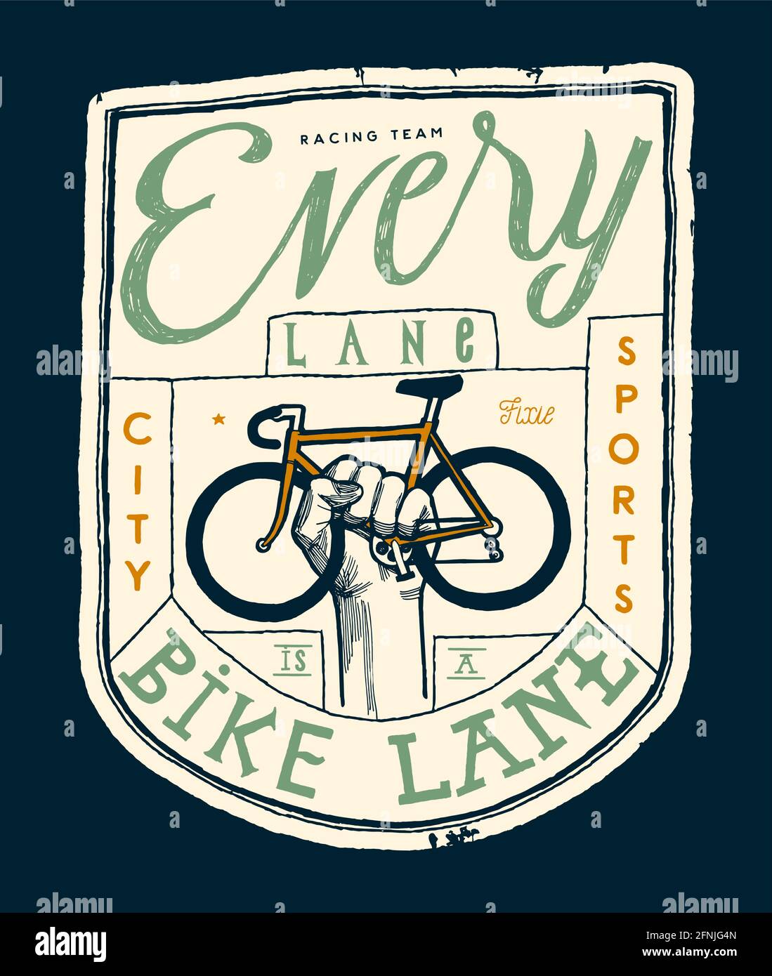 Every lane is a bike lane - vintage typography lettering bicycle label ...