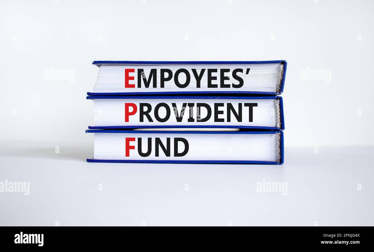 EPF, employees provident fund symbol. Books with words 'EPF, employees ...