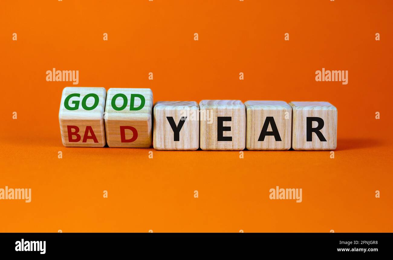Bad or good year concept. Turned wooden cubes and changed words 'bad ...
