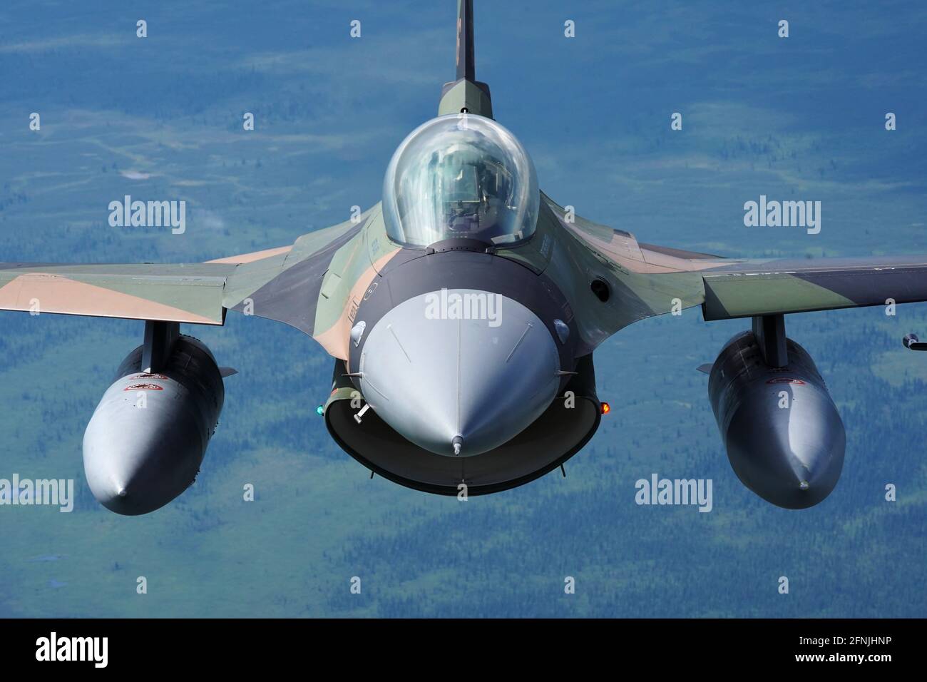 A U.S. Air Force F-16 Fighting Falcon fighter jet, with the 18th ...