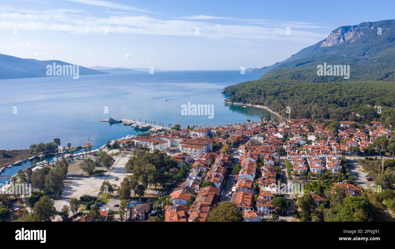 A panoramic of Mugla that captures the sea view next to a coast full of ...
