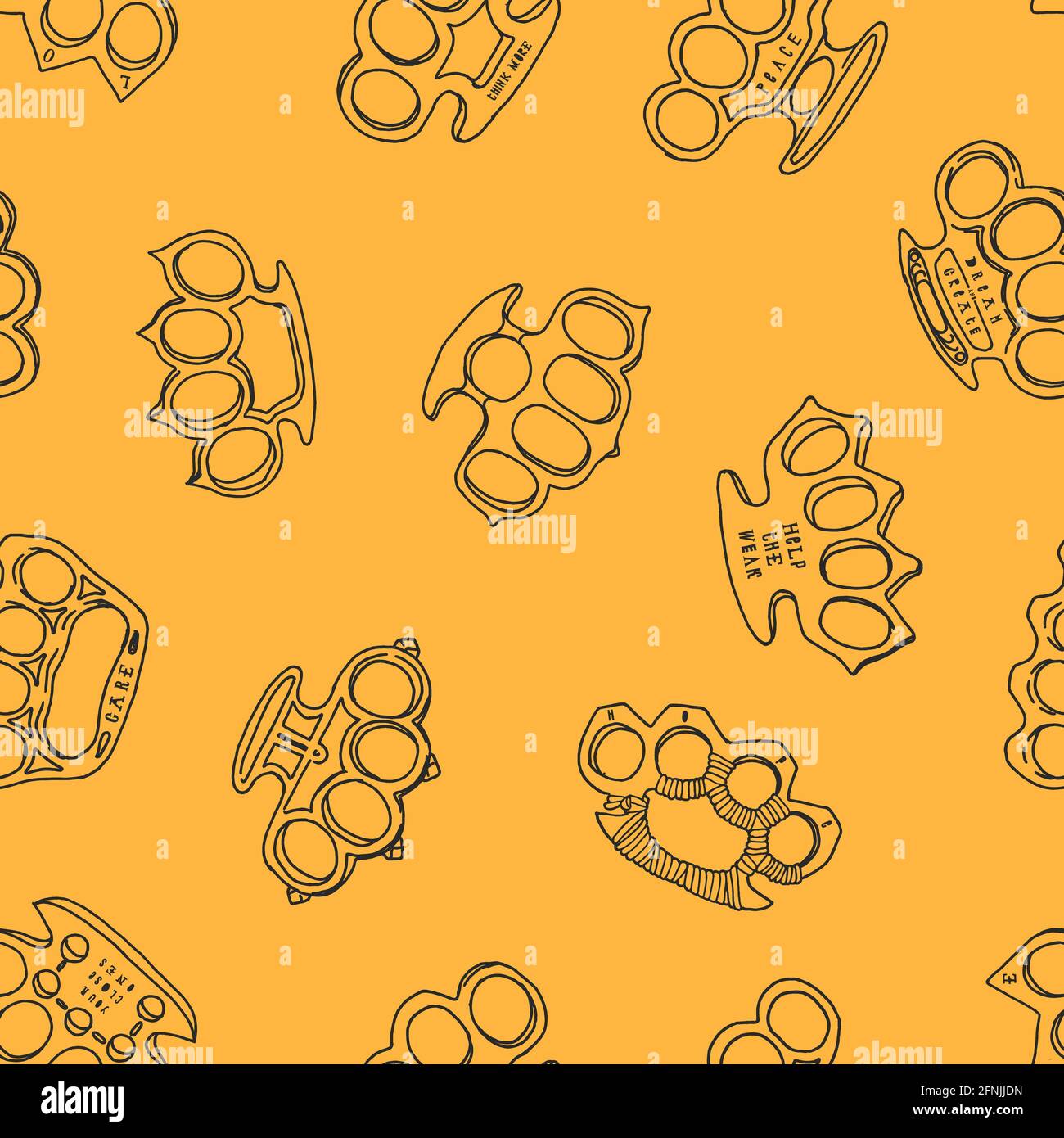 Black line brass knuckles - vintage typography seamless pattern Stock ...