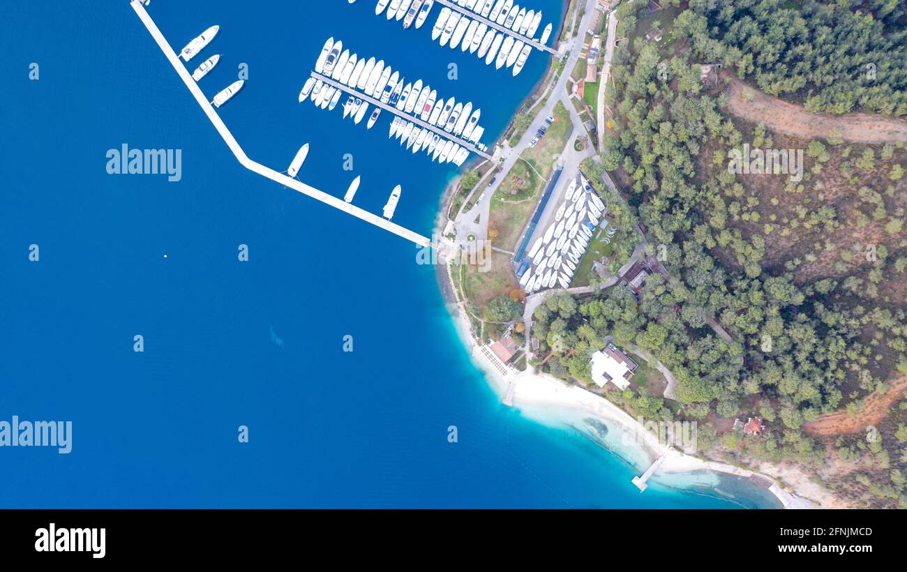 This panoramic shot of Mugla captures the boats lined side by side on a ...